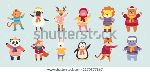 Animals Winter Clothes Vector Set Stock Vector (Royalty Free ...