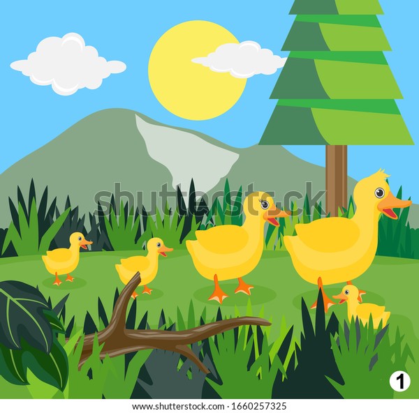 Animals Wood Cartoon Vector Landscape Duck Stock Vector (Royalty Free ...