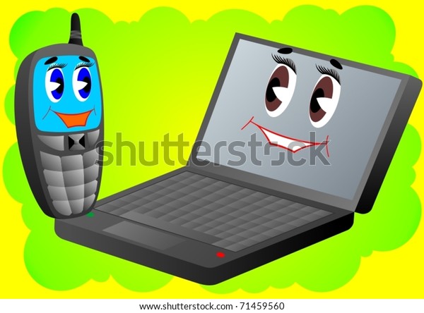 Animated Characters Cell Phone Laptop On Stock Vector (Royalty Free ...