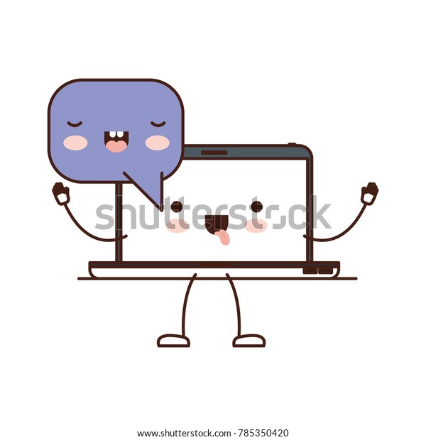 Animated Kawaii Laptop Computer Kawaii Speech Stock Vector (Royalty ...