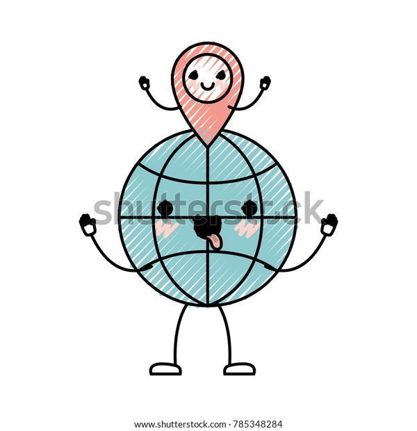 Animated Kawaii World Globe Kawaii Map Stock Vector (Royalty Free ...