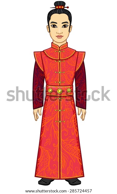 Animation Asian man to ancient clothes. Full growth. Isolated on a ...