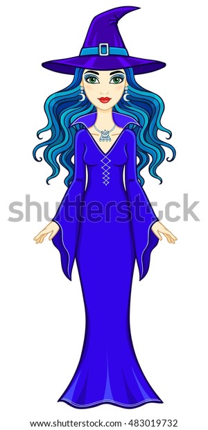 Animation Beautiful Witch Full Growth Vector Stock Vector (Royalty Free ...