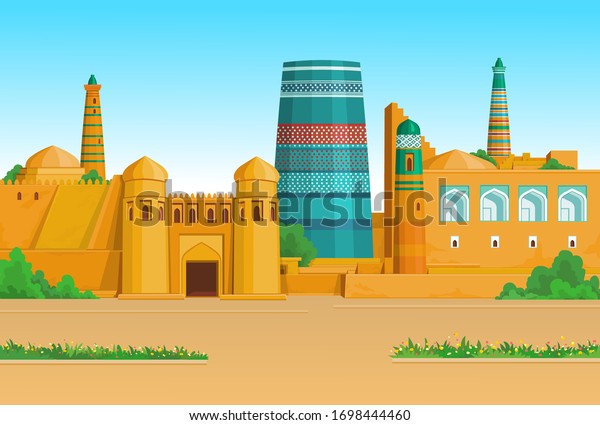 Animation Colorful Landscape Ancient Palace Towers Stock Vector ...