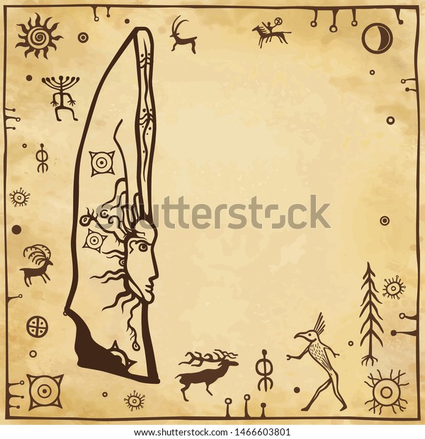 Animation Drawing Ancient Stone Stele Human Stock Vector (Royalty Free ...