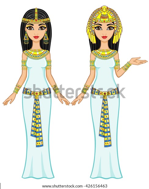 Animation Egyptian Princesses Different Poses Full: เวกเตอร์สต็อก (ปลอด ...