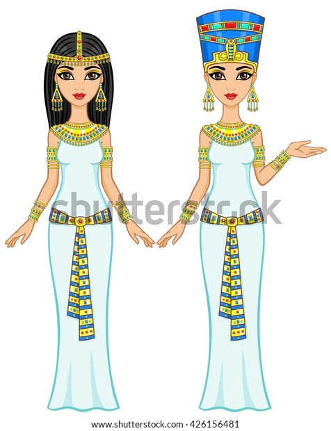 Animation Egyptian Princesses Different Poses Full Stock Vector ...