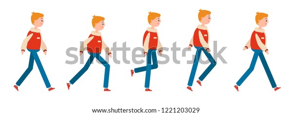Animation Human Gait Young Guy Character 스톡 벡터(로열티 프리) 1221203029