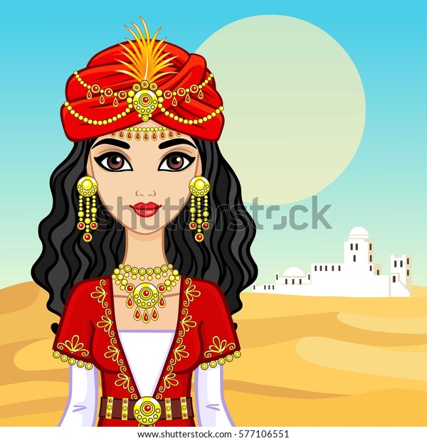 Animation Portrait Arab Princess Ancient Clothes Stock Vector (Royalty ...