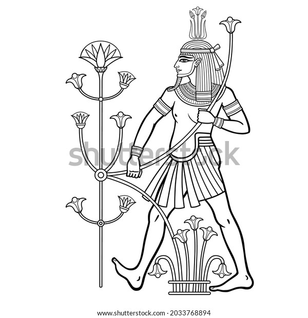 Stock vektor „Animation Portrait Egyptian God Hapi Holding“ (bez ...