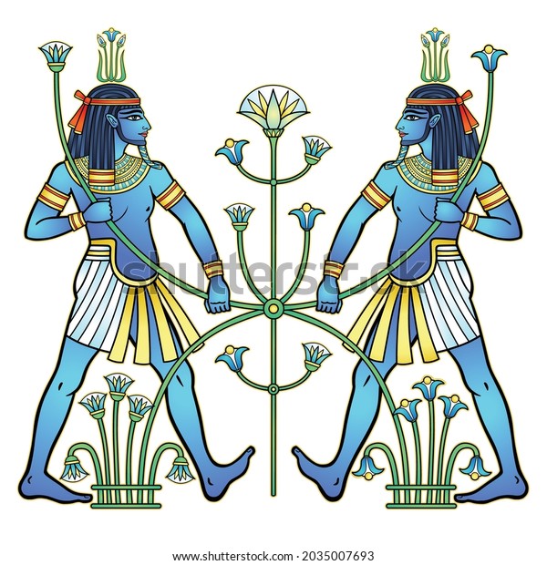 Vektor Stok Animation Portrait Egyptian God Hapi Holding (Tanpa Royalti ...