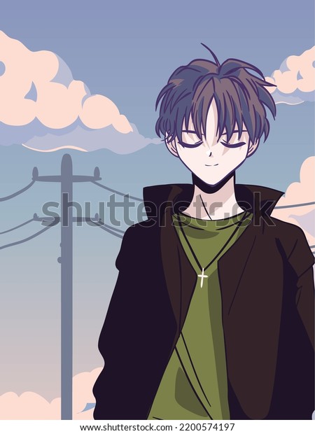 Anime Boy Outdoor Scene Design Stock Vector (Royalty Free) 2200574197 ...