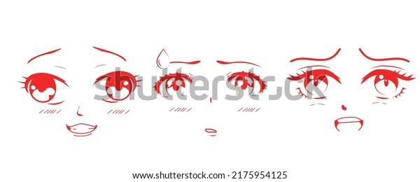 Anime Manga Faces Set Different Expressions: เวกเตอร์สต็อก (ปลอดค่า ...