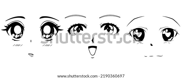 Anime Manga Faces Set Different Expressions Stock Vector (Royalty Free ...