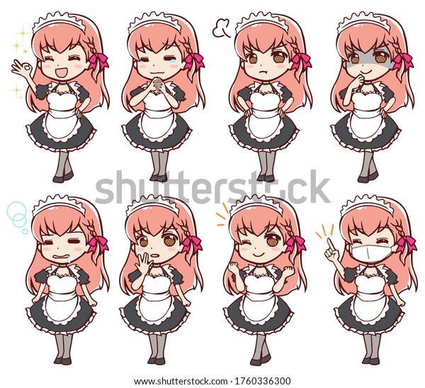Anime-style maid full-body set with various expressions