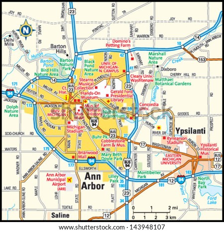 Ann Arbor Michigan Area Map Stock-Vektorgrafik (Lizenzfrei) 143948107 ...