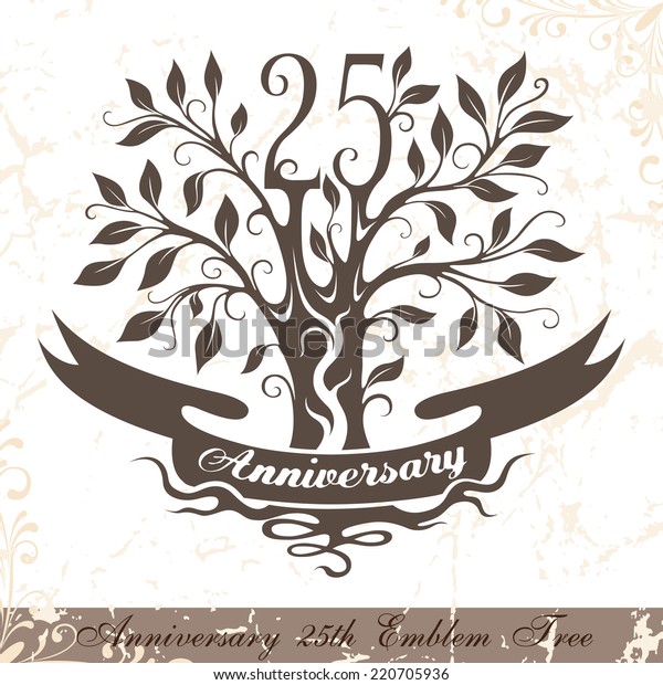 Anniversary 25th emblem tree in classic style. Ornamental decoration ...