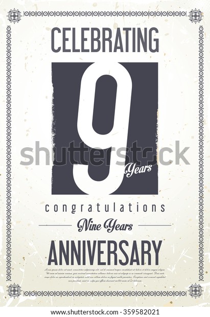 Anniversary Retro Background 9 Years Stock Vector (Royalty Free) 359582021