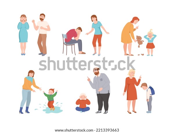 Annoyed Parents Arguing Having Quarrel Scolding Stock Vector (Royalty ...