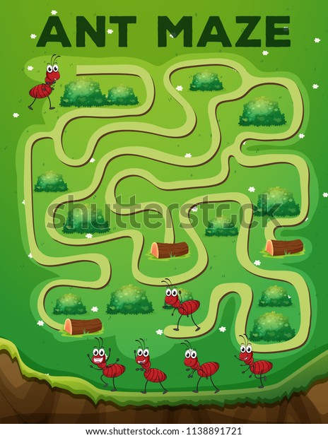Ant Maze Game Template Illustration 스톡 벡터(로열티 프리) 1138891721