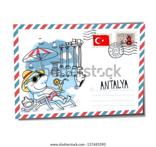 Antalya Postcard Stock Vector (Royalty Free) 137681090 | Shutterstock