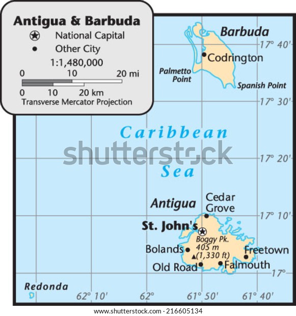 Antigua Barbuda Country Map Stock Vector (Royalty Free) 216605134 ...