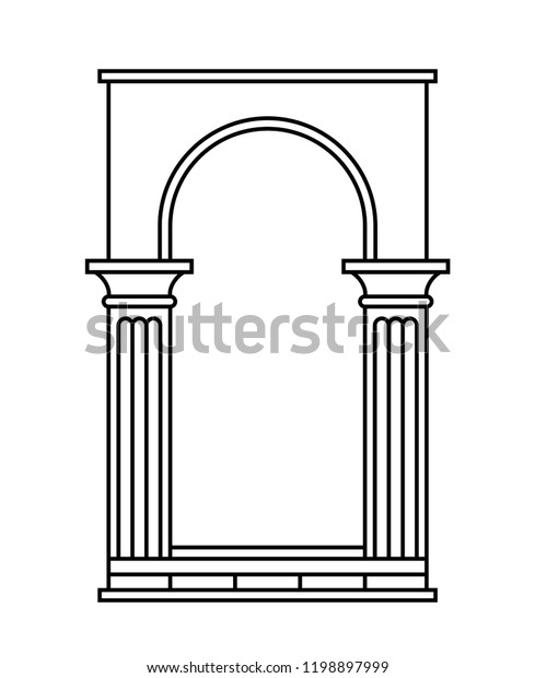 Antique arch with columns. Linear silhouette. Vector illustration.