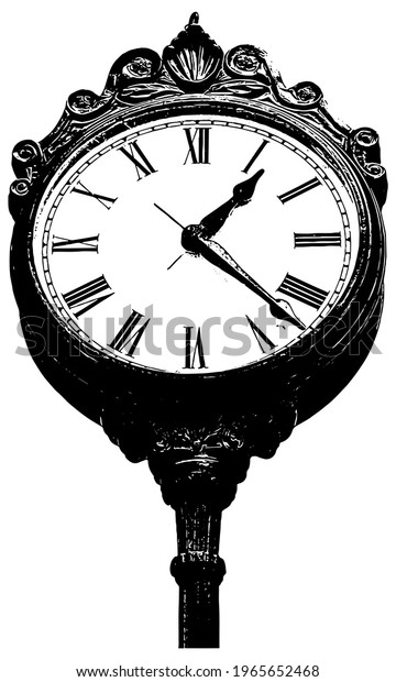 Antique Clock Illustration Black On White Stock Vector (Royalty Free ...