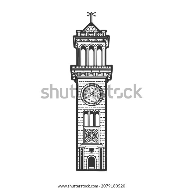 Antique Clock Tower Sketch Engraving Vector Stock Vector (Royalty Free ...
