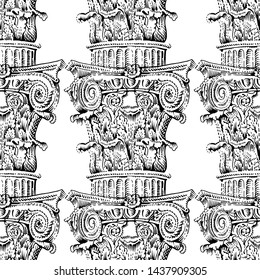 Antique Column Engraving Seamless Background Pattern Stock Vector ...