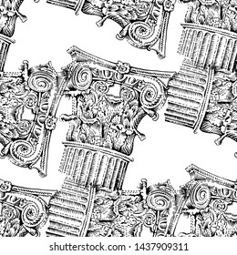 Antique Column Engraving Seamless Background Pattern Stock Vector ...