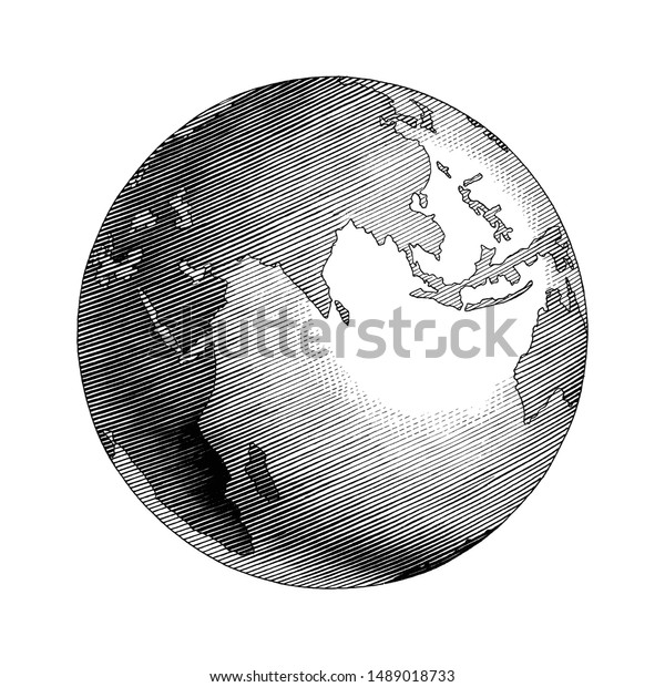 Antique Globe Hand Drawing Vintage Style: เวกเตอร์สต็อก (ปลอดค่า ...