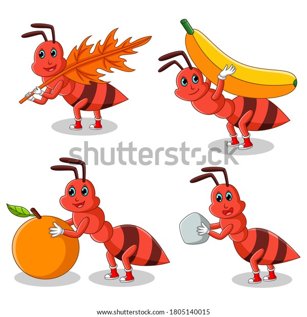 Ants Cartoon Collection Set Bring Food Stock Vector (Royalty Free ...