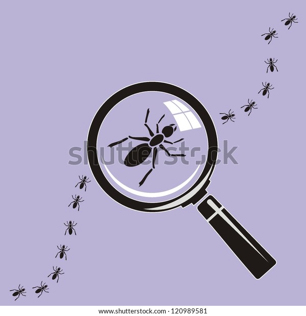 Ants Magnifying Glass On Background Stock Vector (Royalty Free ...