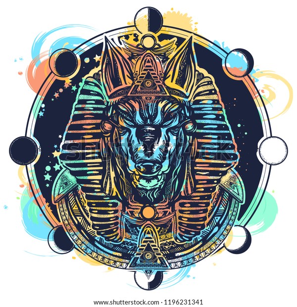 Anubis Moon Phase Tattoo Tshirt Design Stock Vector (Royalty Free ...