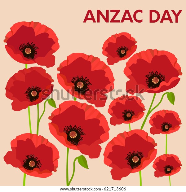 Anzac Day Card Poppies Vector Illustration Stock Vector (Royalty Free ...