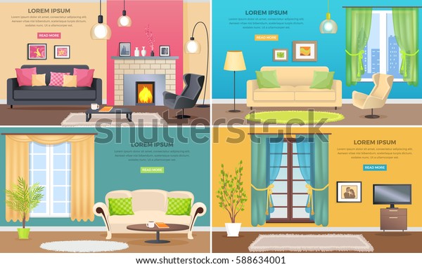 Apartment Interiors Web Banners Set Elegant Stock Vector (Royalty Free ...