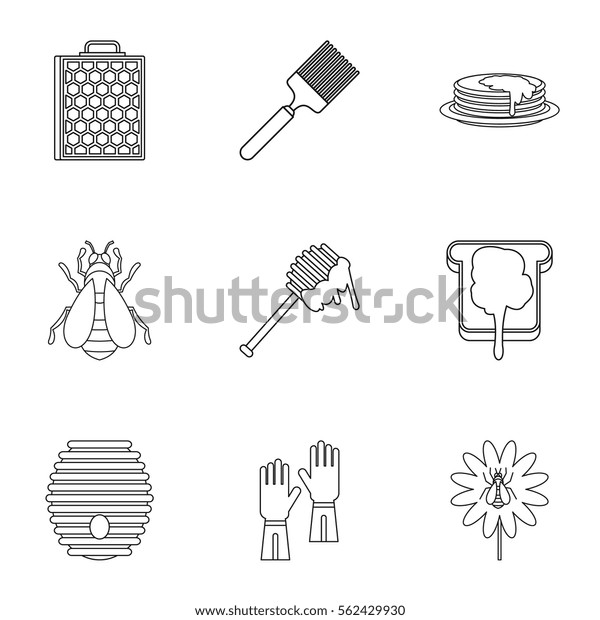 Apiary Icons Set Outline Illustration 9 Stock Vector (Royalty Free ...