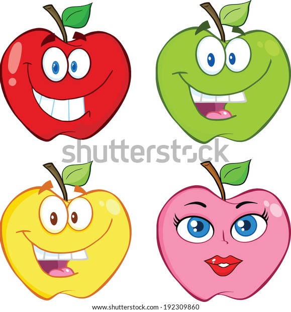 Apple Cartoon Characters Vector Collection Set Stock Vector (Royalty ...