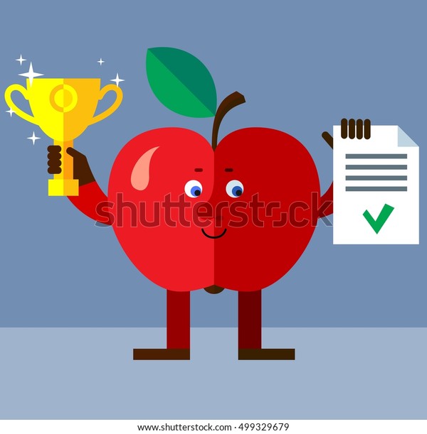Apple Holding Winning Trophy Check List: เวกเตอร์สต็อก (ปลอดค่า ...