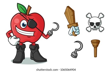 Apple Pirate Mascot Vector Cartoon Illustration Stock Vector (Royalty ...