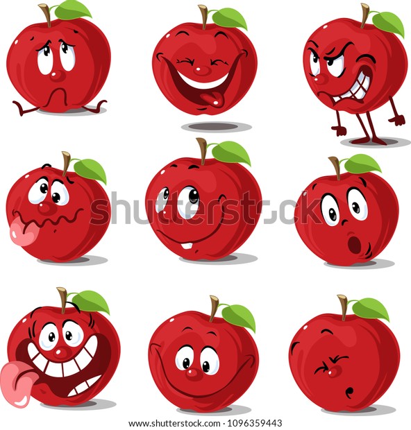 Apple Set Flat Design Cute Cartoon Stock Vector (Royalty Free ...