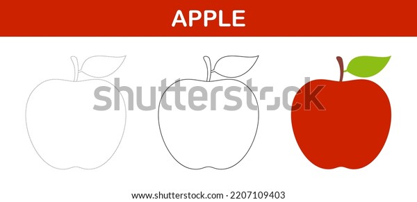 Apple Tracing Coloring Worksheet Kids Stock Vector (Royalty Free ...
