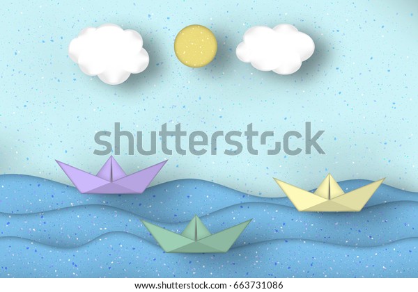 Applique Scene Cut Boats Clouds Sun Stock Vector (Royalty Free ...