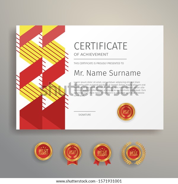 Appreciation Certificate Red Yellow Color Gold Stock Vector (Royalty ...