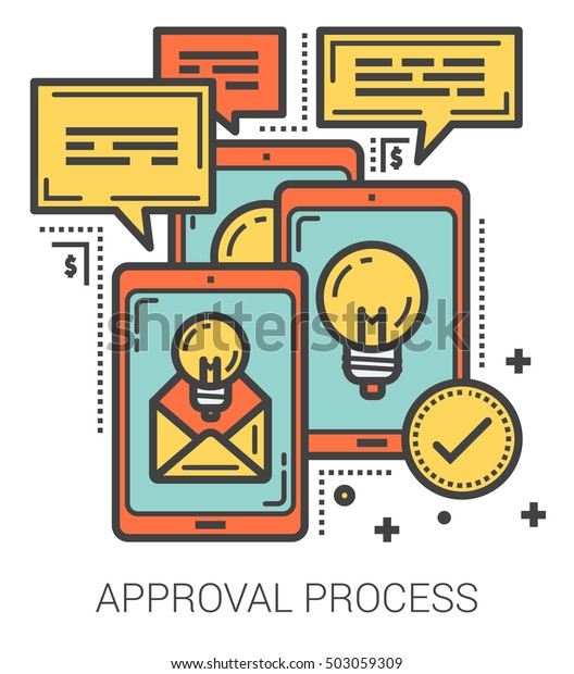 Approval Process Infographic Metaphor Line Icons Stock Vector (Royalty ...