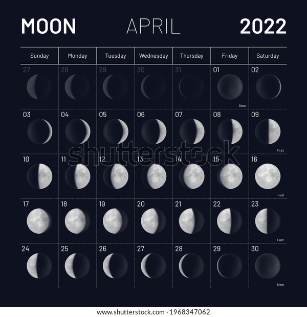 April Moon Phases Calendar On Dark Stock Vector (Royalty Free ...