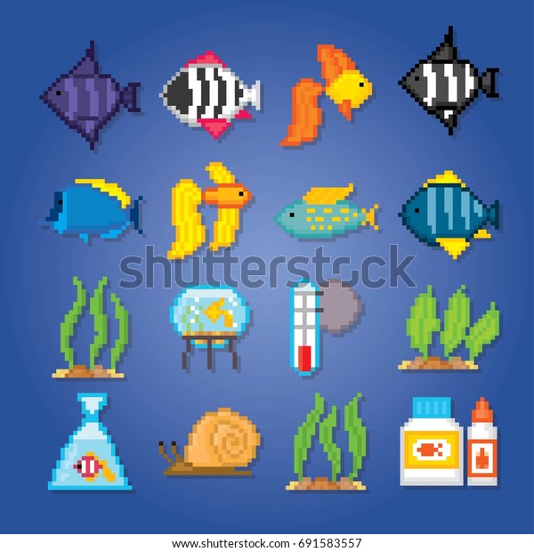 Aquarium Fish Icons Set Pixel Art Stock Vector (Royalty Free) 691583557 ...