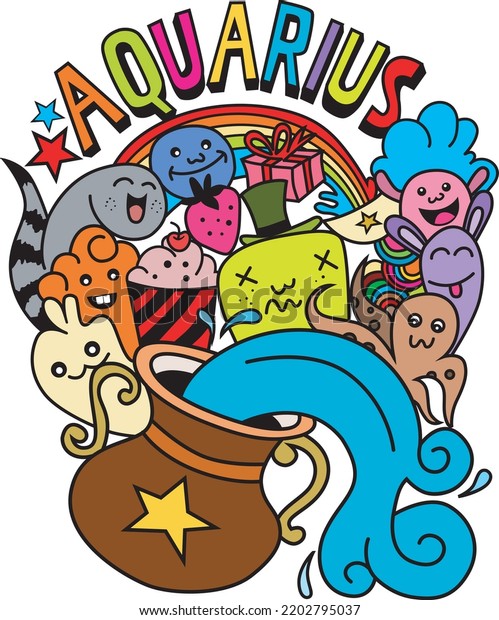 Aquarius Doodle Suitable Screen Printing On Stock Vector (Royalty Free ...