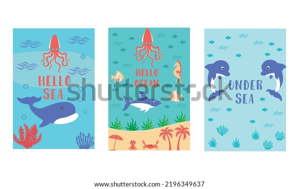 Aquatic Animal Creatures Underwater Creatures Poster Stock Vector ...